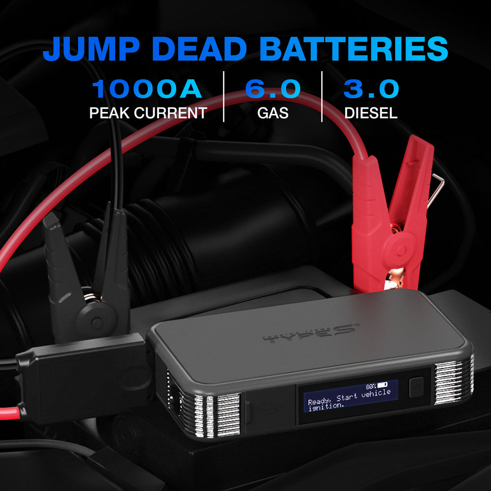 TYPE S Jump Starter 10,000mAh with LCD and Emergency Light-