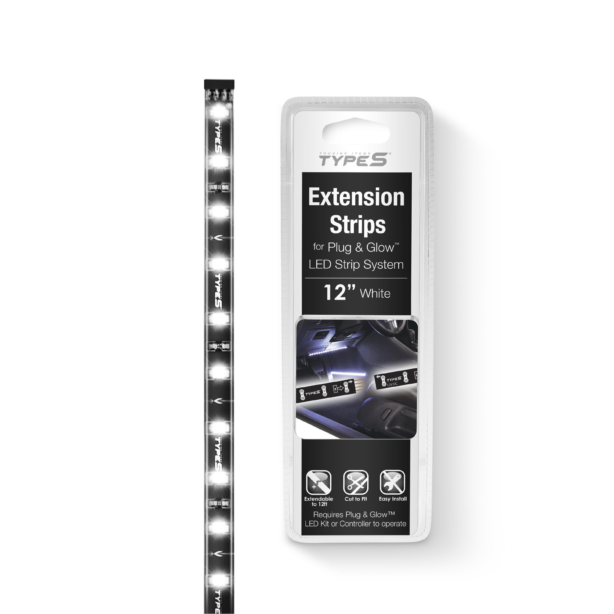 12" LED Lighting Extension Strip - Instant Plug & Glow™ Foot Long Car ...